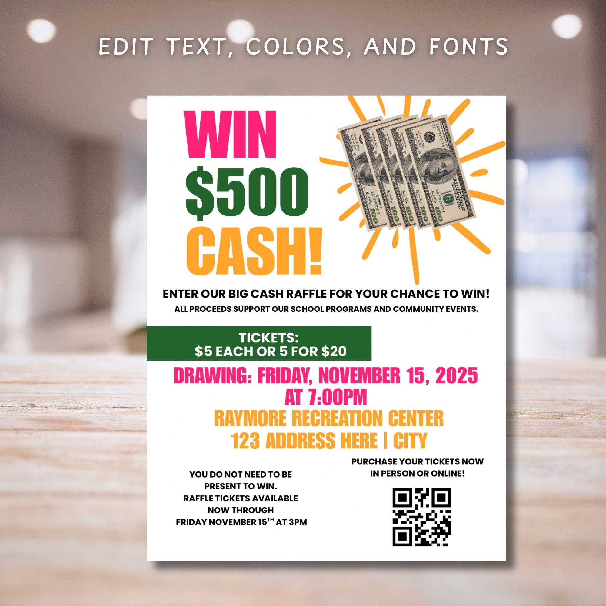 Cash Raffle Fundraiser Flyer, Raffle Event, Raffle Flyer, Fundraiser ...