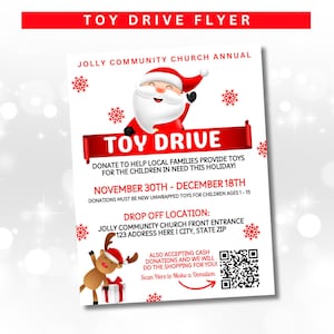 Editable Toy Drive Flyer, Christmas Fundraiser Flyer, Adopt a Family ...