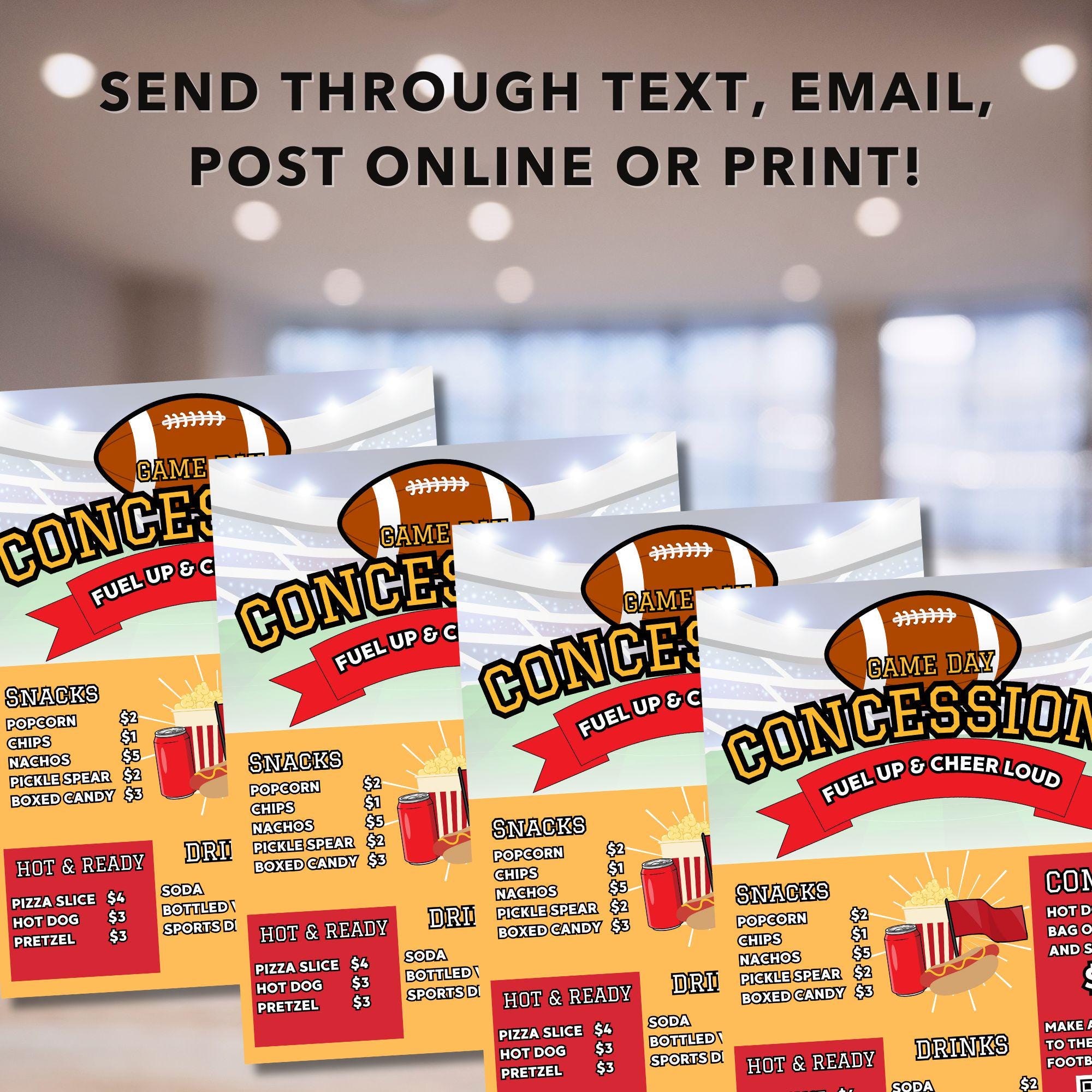 School Football Concessions Flyer Menu, Editable Menu, School Menu ...