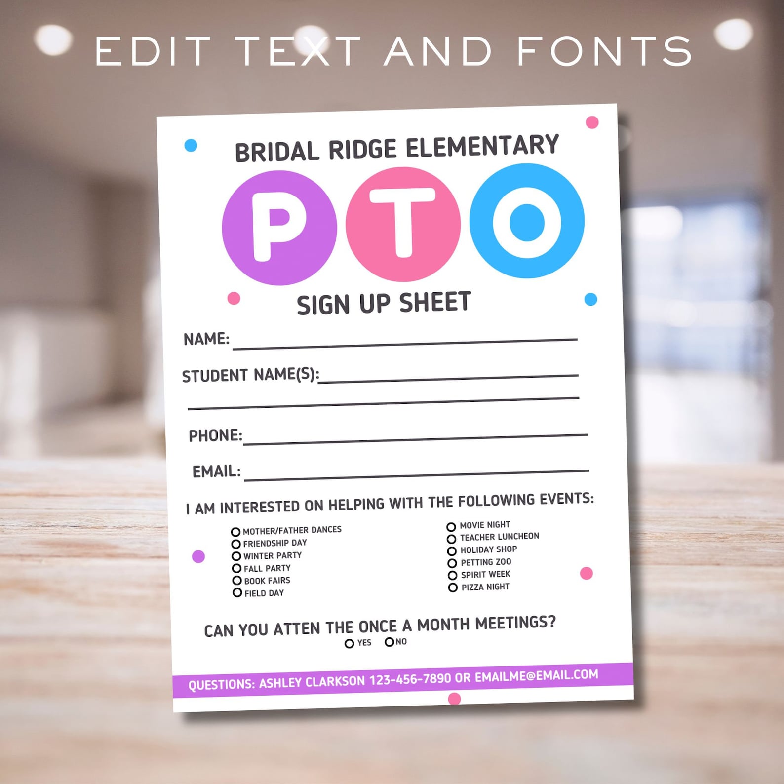 PTO School Flyer, PTO Sign up Sheet, PTA Flyer, Pta Sign up Flyer ...