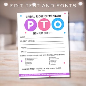 PTO School Flyer, PTO Sign up Sheet, PTA Flyer, Pta Sign up Flyer ...