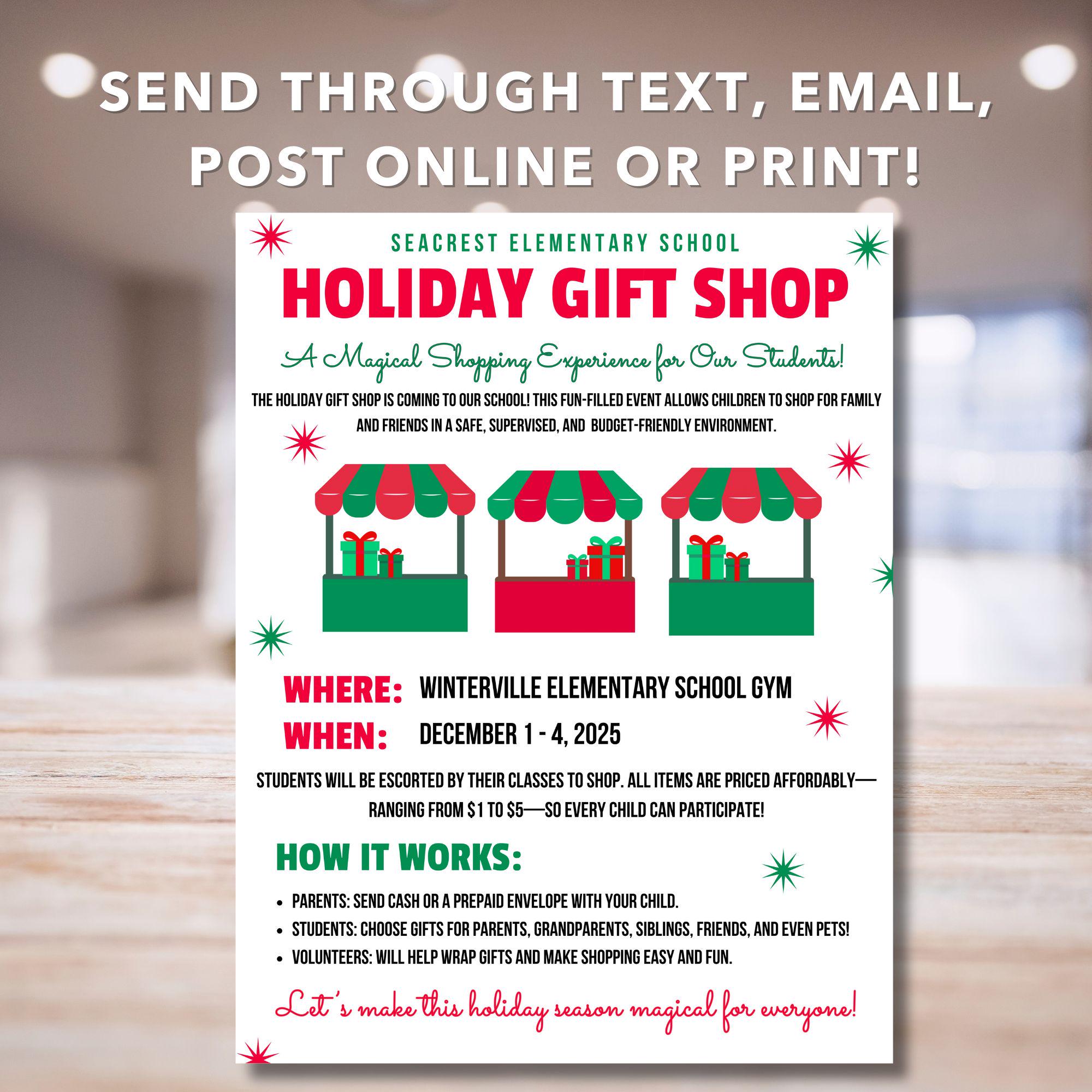 Holiday Shop Flyer, School Shopping Event Flyer, Christmas Shopping ...