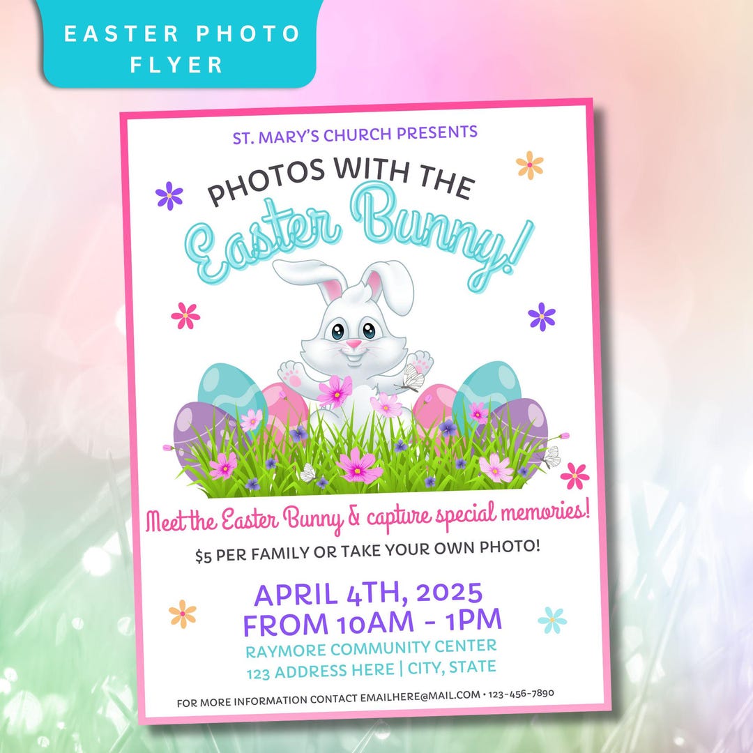 Easter Bunny Photos Flyer, Easter Flyer, Easter Event Flyer, Easter ...