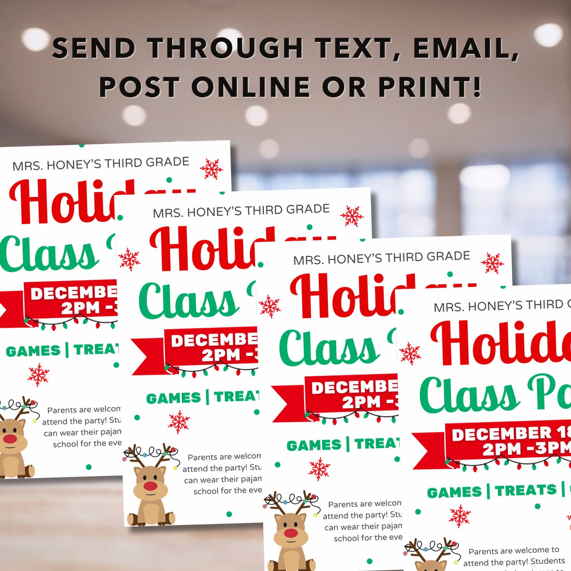 Holiday Class Party Flyer, Class Party Flyer, Christmas Party Flyer ...