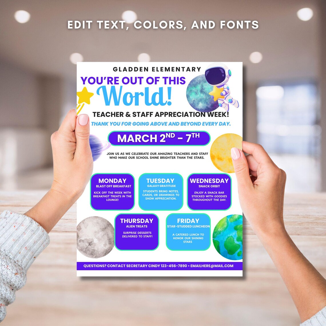 Teacher & Staff Appreciation Week Flyer Template | Space Theme ...