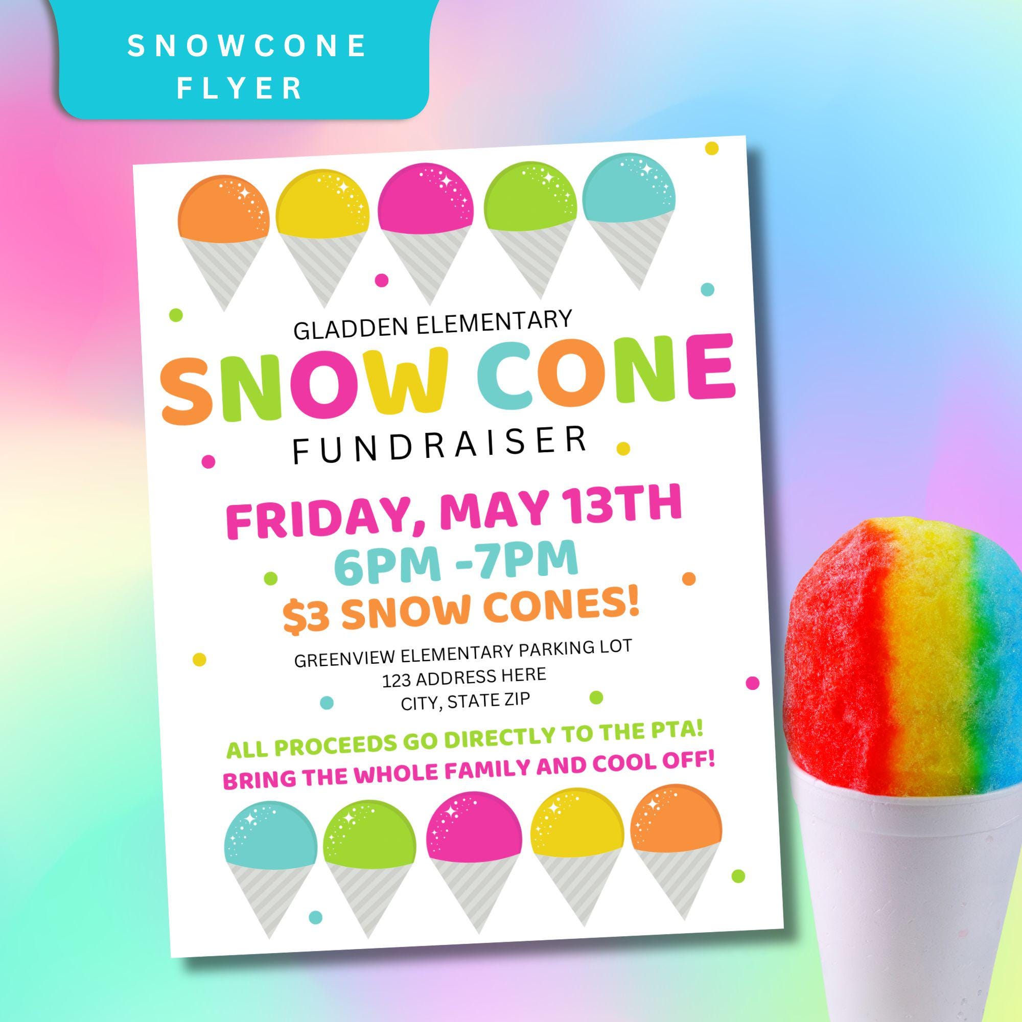 Snow Cone Fundraiser Flyer, Snow Cone Event, Snow Cone Flyer ...