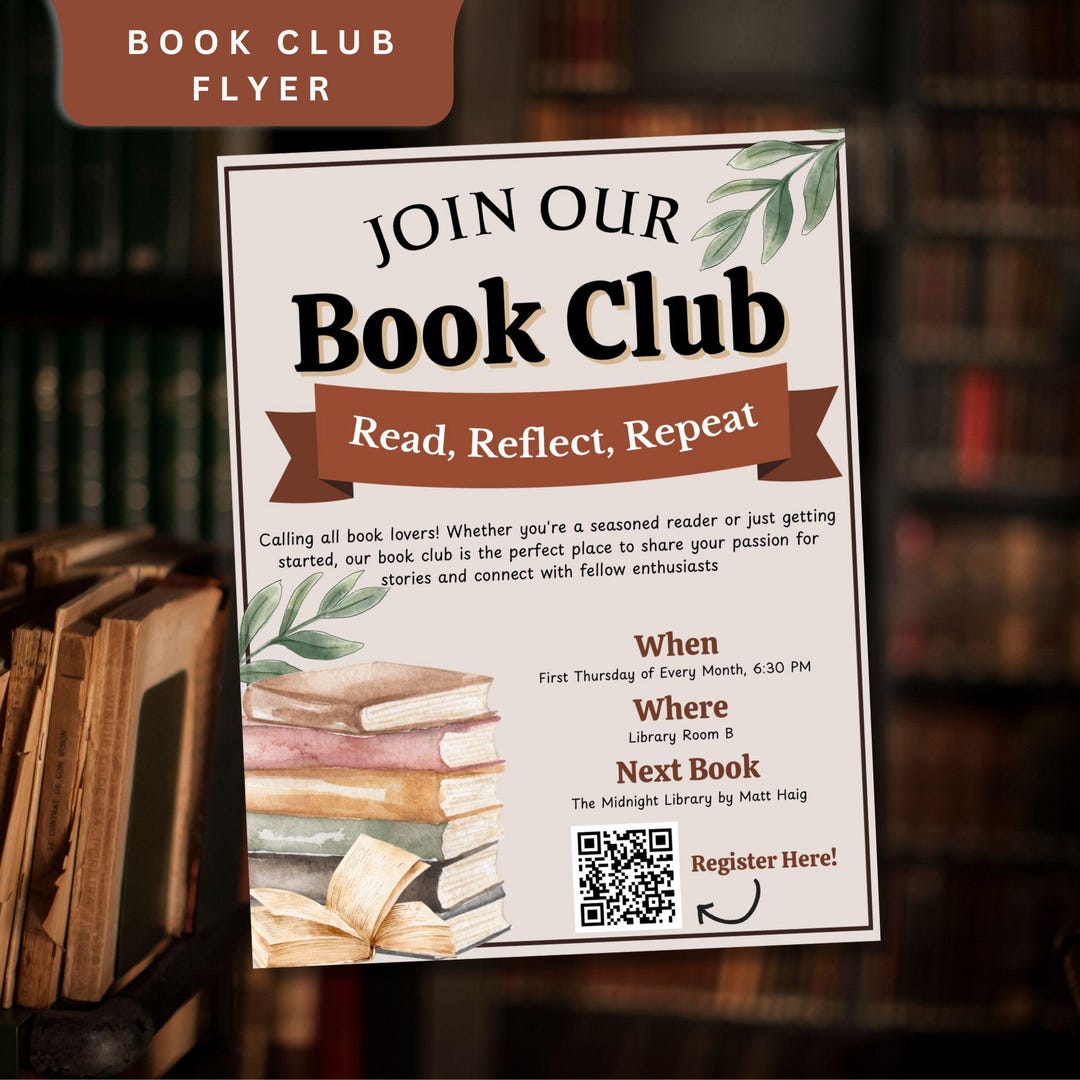 Book Club Flyer, Book Flyer, Book Group Flyer, Library Flyer, Book ...