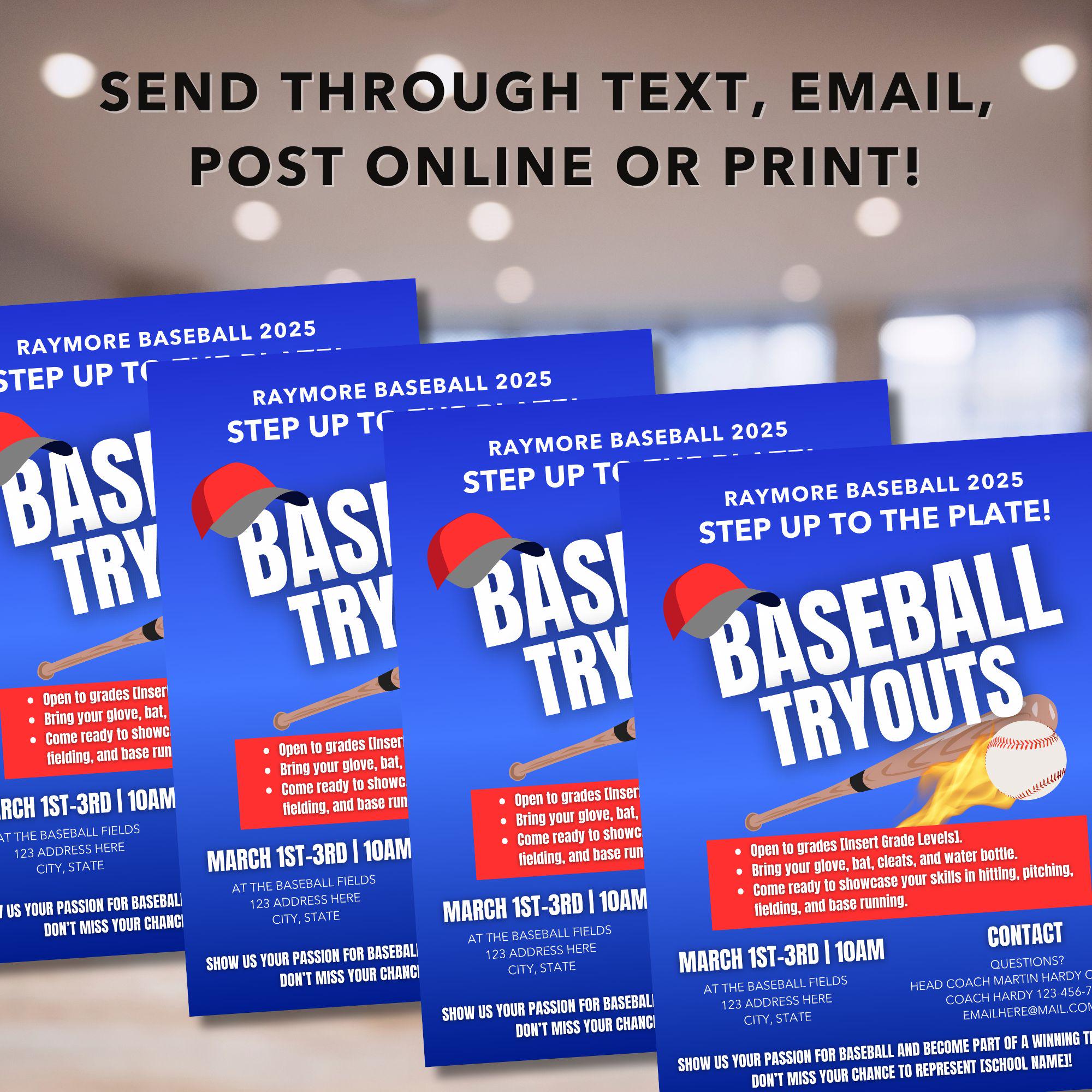 Editable Flyer, Baseball Try Outs Flyer, Baseball Sign up Flyer, Canva ...