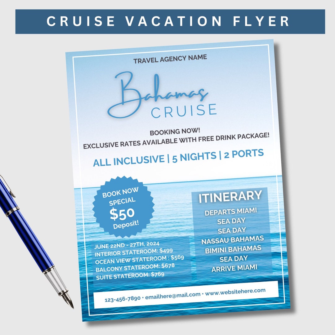 Editable Cruise Vacation Flyer, Travel Agent Flyer, Cruise Ship Flyer ...