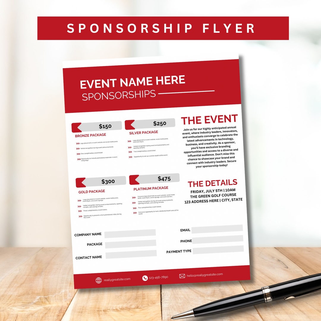 Editable Sponsorship Sign up Sheet, Sponsorship Flyer, Flyer Template ...