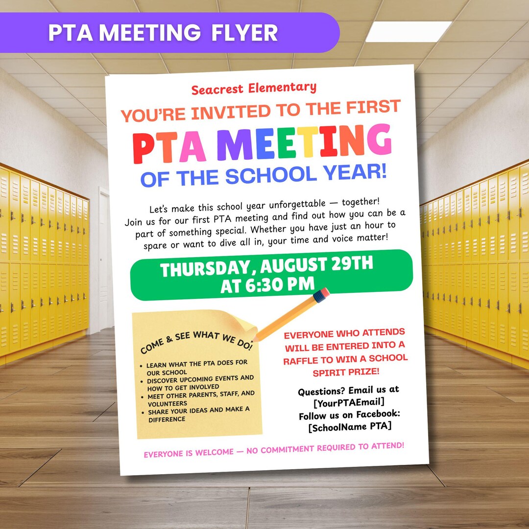 PTA First Meeting Flyer, PTA Sign up Flyer, PTO Flyer, Pta Contest ...