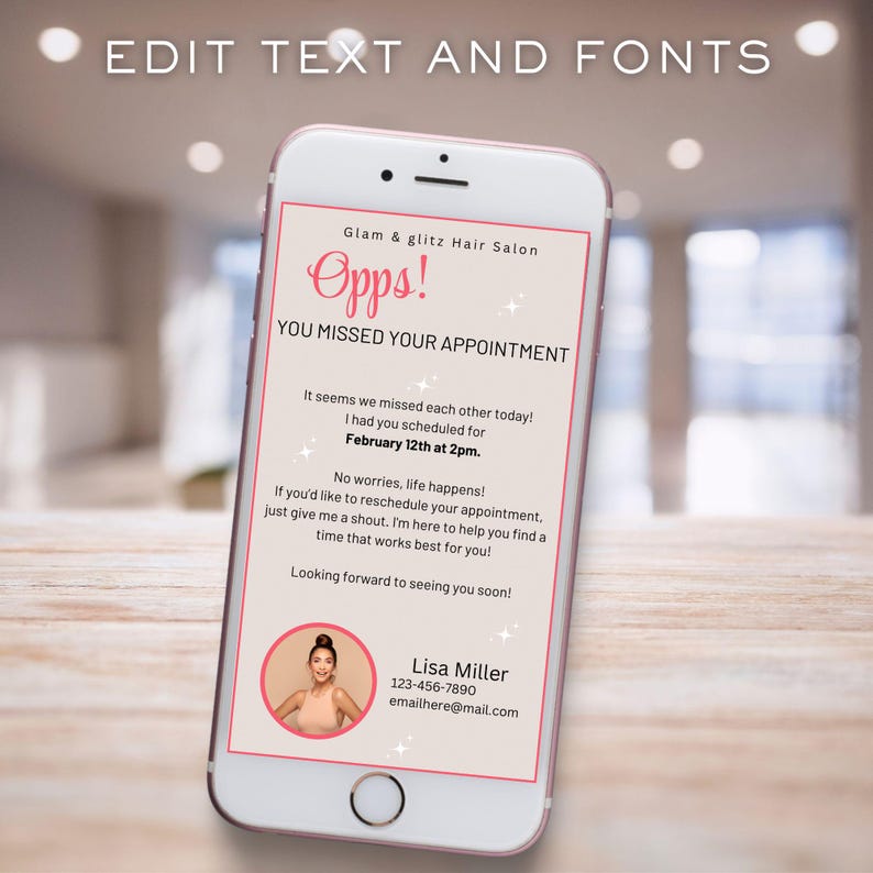 Missed Appointment Text, Appointment Reminder Template, Missed ...