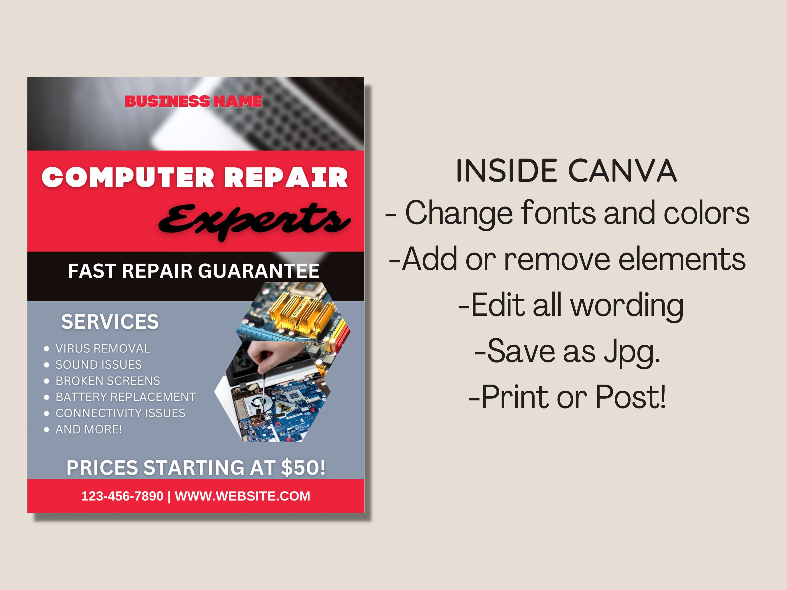 Editable Computer Repair Flyer, Computer Flyer, PC Repair, Mac Repair ...