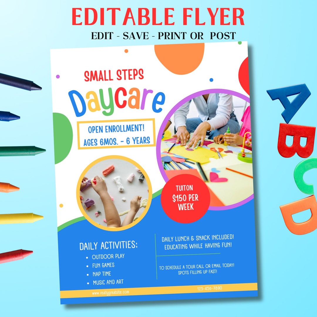 Daycare Editable Flyer, Childcare Flyer, Baby Sitter Flyer, Canva Flyer ...