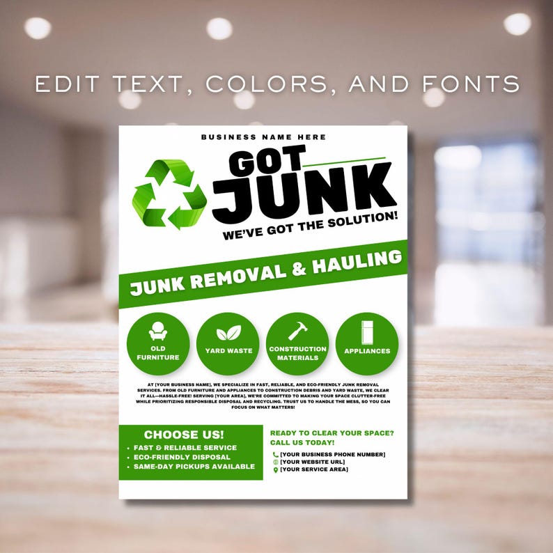 Editable Junk Removal Flyer, Junk Business Flyer, Junk Removal ...