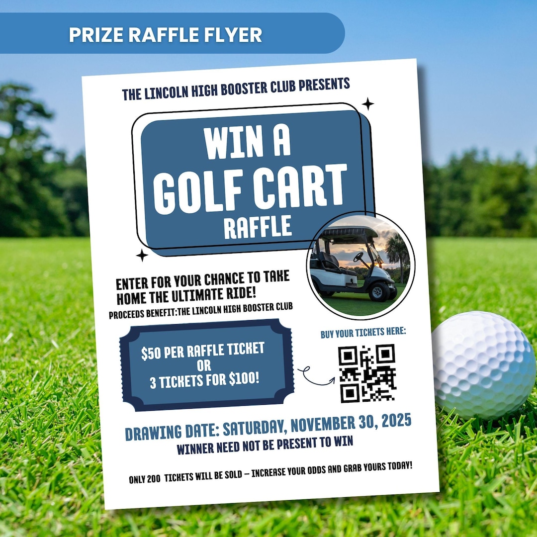 Prize Raffle Fundraiser Flyer, Win a Golf Cart Raffle Event, Raffle ...