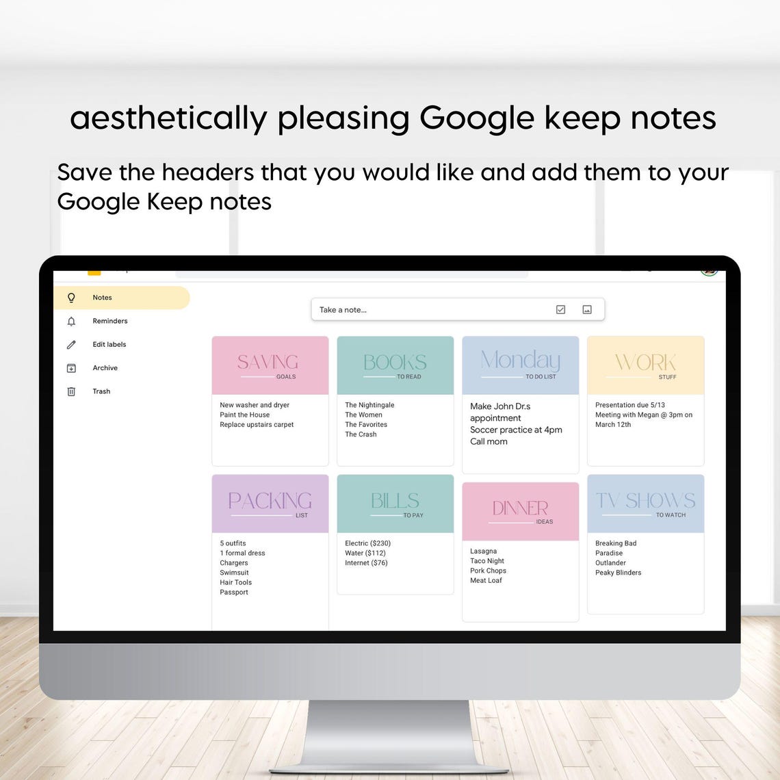 Google Keep Header Templates, Header Templates, Notes Headers, Custom ...