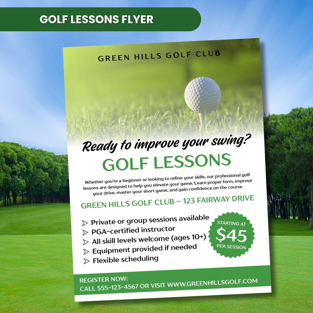Editable Golf Lessons Flyer, Golf Flyer, Golf Lessons Flyer, Golf ...