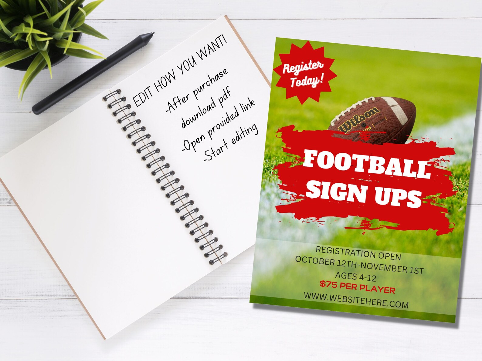 Editable Flyer, Football Flyer, Football Sign up Flyer, Canva Flyer ...