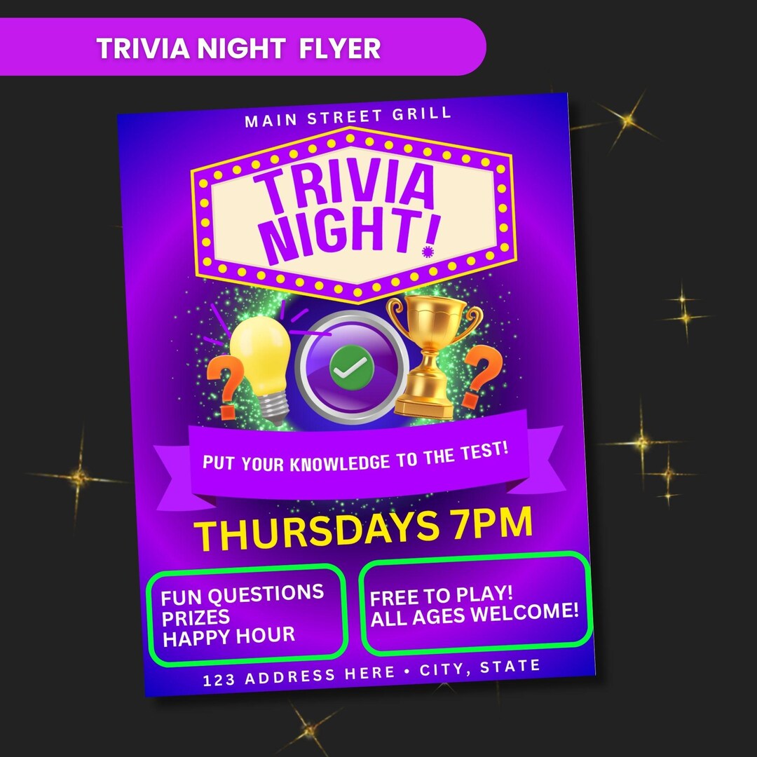 Trivia Night Editable Flyer, Trivia Night Flyer, Trivia Ad, Trivia ...