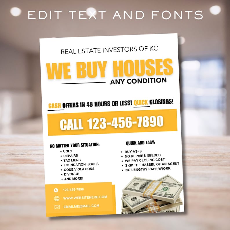 We Buy Houses Flyer, Investor Flyer Template, House Flipping Flyer ...