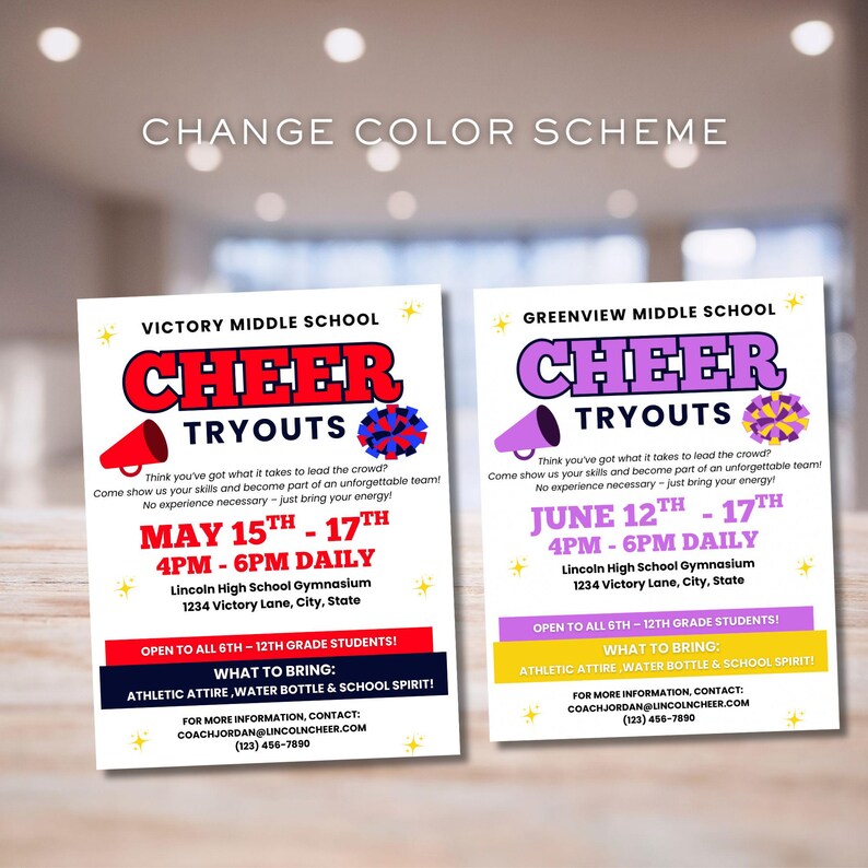 Editable Cheer Tryout Flyer Template | School Spirit Poster | Printable ...