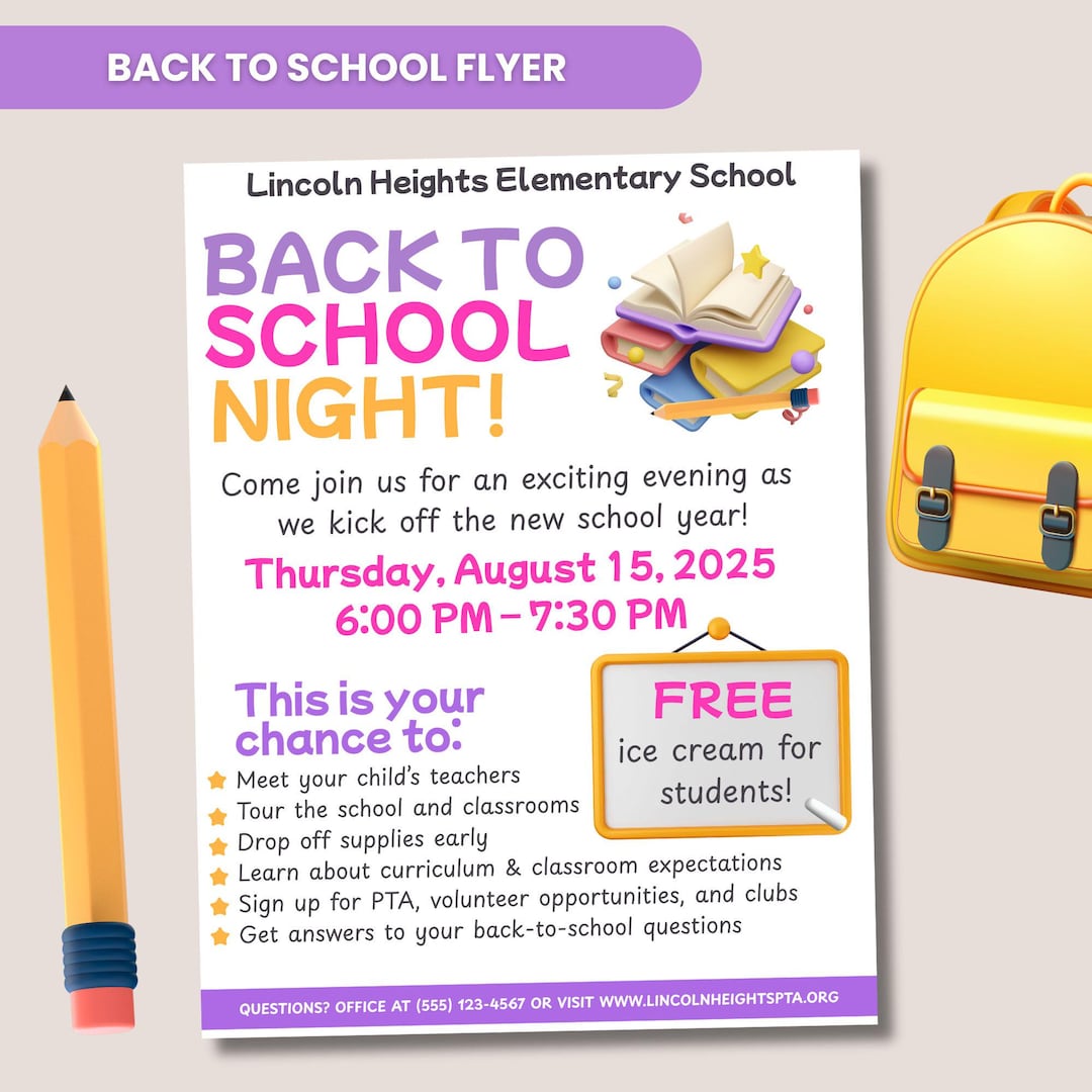 Back to School Flyer, School Night, Back to School Night Event, School ...