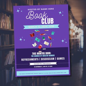 Book Club Flyer, Book Flyer, Book Group Flyer, Library Flyer, Book ...