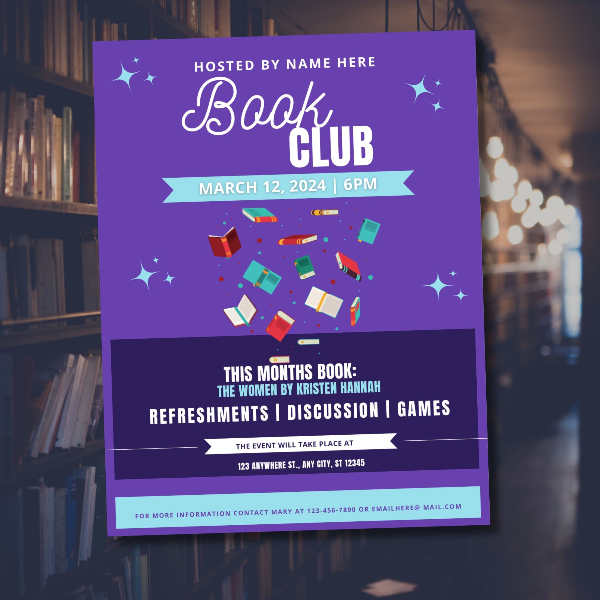 Book Club Flyer, Book Flyer, Book Group Flyer, Library Flyer, Book ...