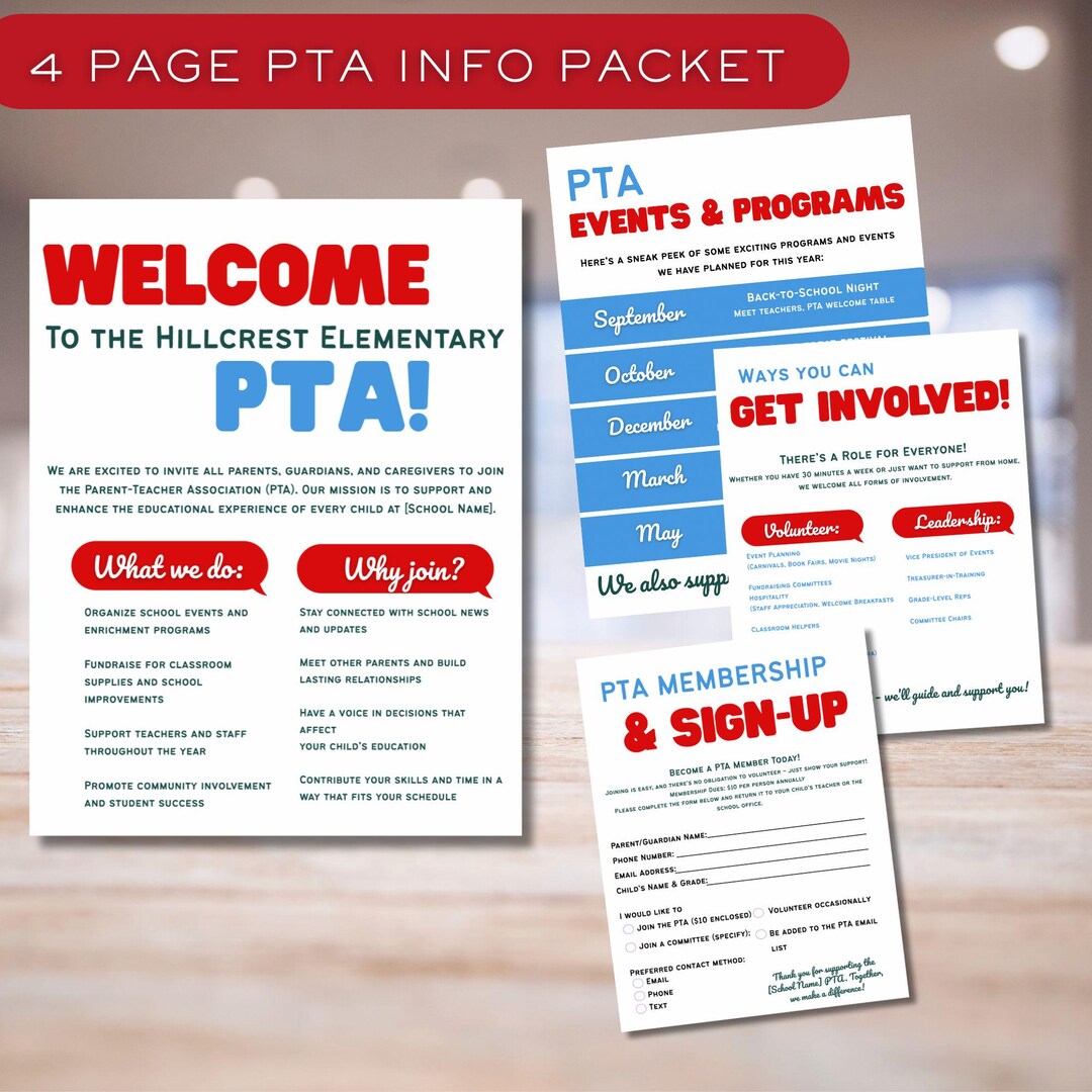 PTA Welcome Packet Template | Editable Parent Teacher Association Guide ...