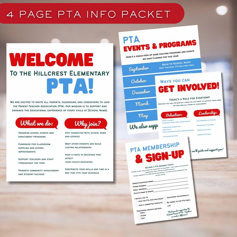 PTA Welcome Packet Template | Editable Parent Teacher Association Guide ...