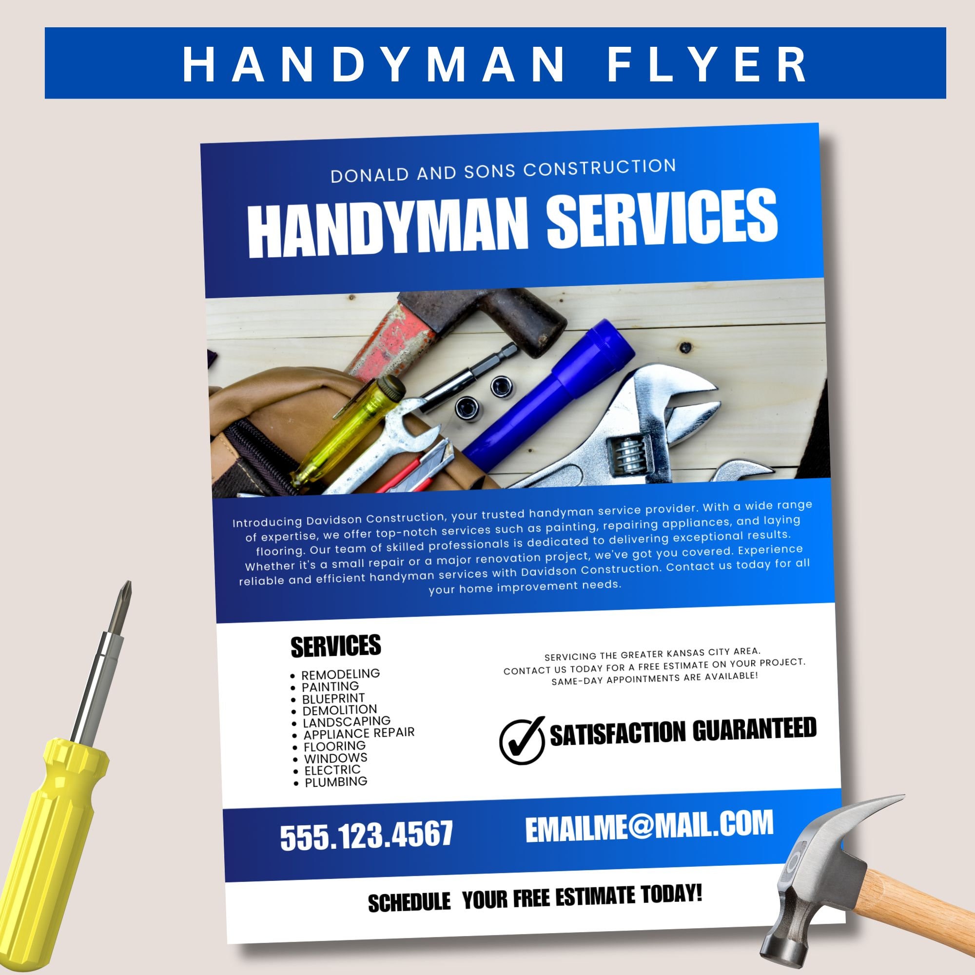 Editable Handyman Flyer, Construction Service Flyer, Handy Man ...
