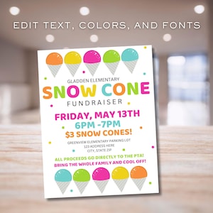 Snow Cone Fundraiser Flyer, Snow Cone Event, Snow Cone Flyer ...