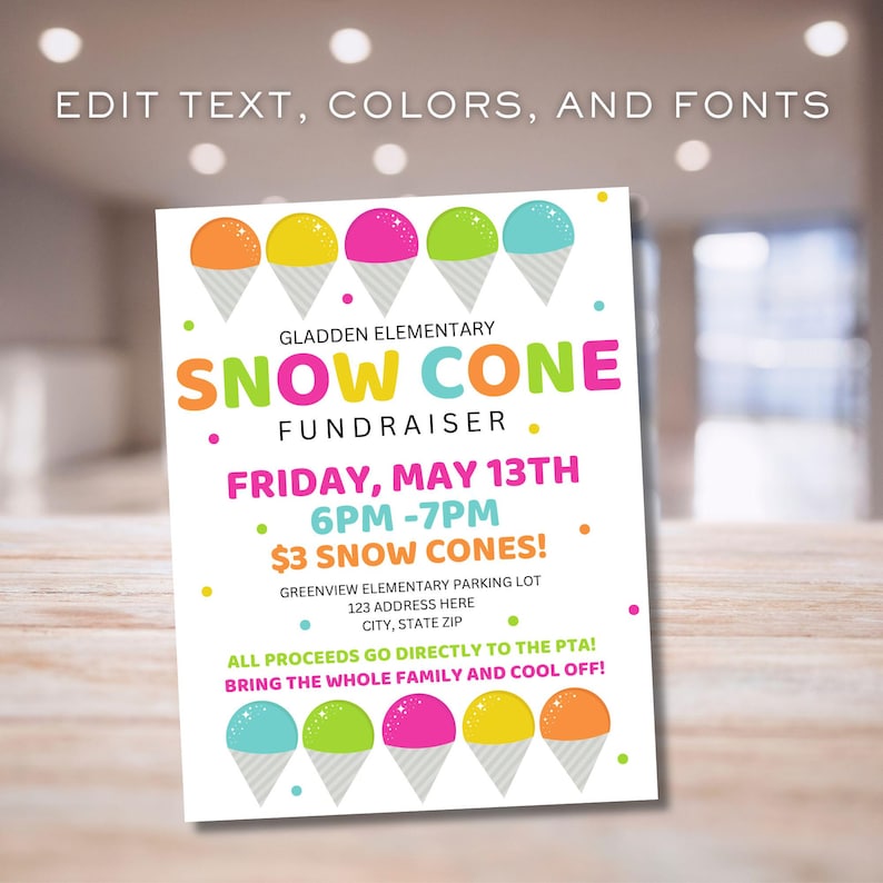 Snow Cone Fundraiser Flyer, Snow Cone Event, Snow Cone Flyer ...