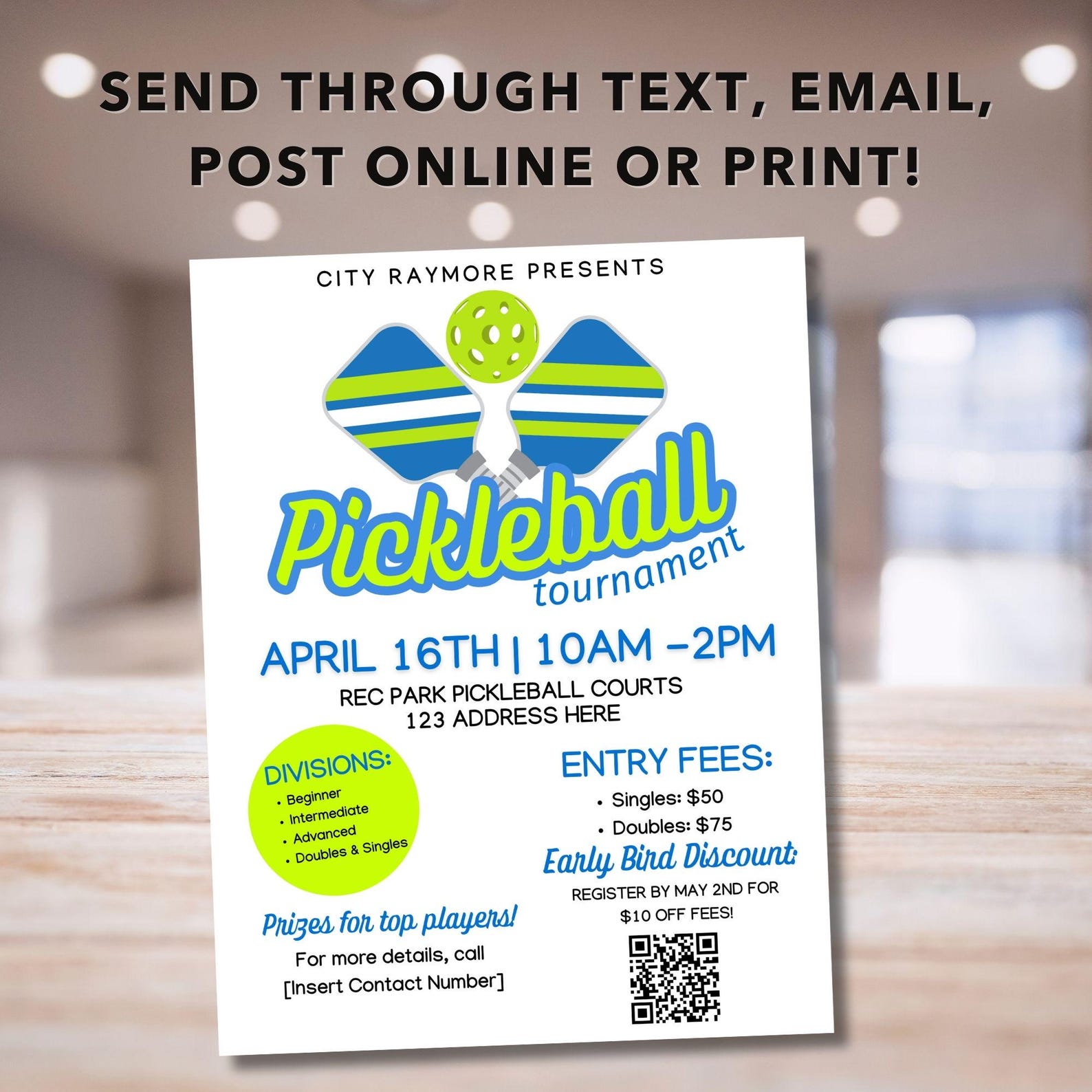 Pickleball Flyer, Pickleball Tournament Flyer, Editable Flyer ...