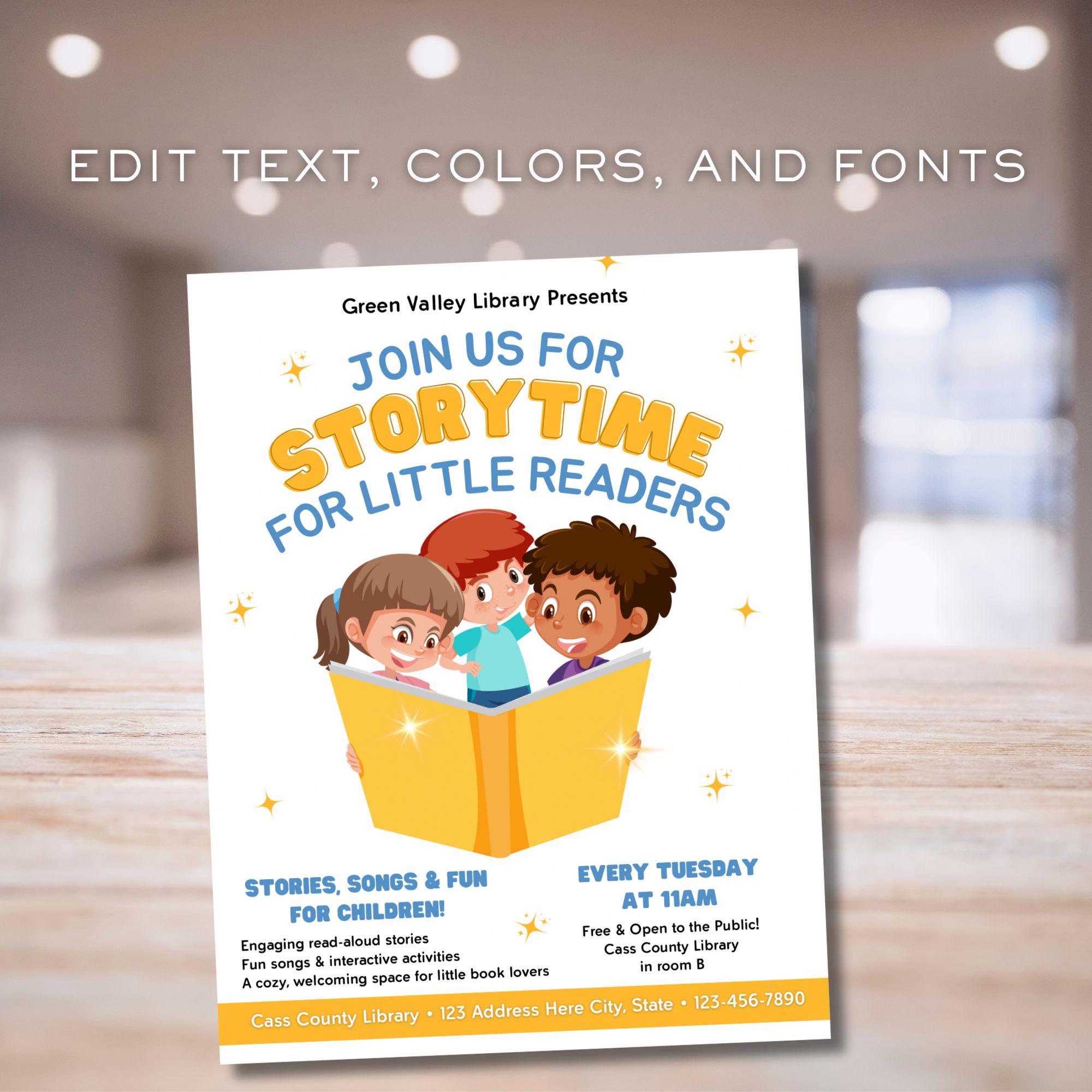 Storytime Flyer, Book Flyer, Book Group Flyer, Library Flyer, Kids ...