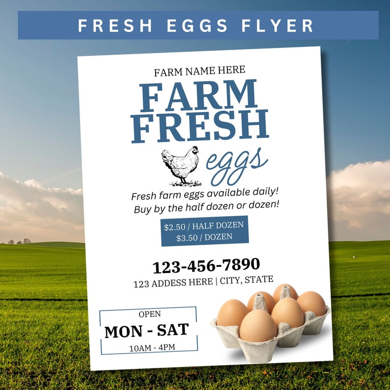 Fresh Eggs for Sale Flyer, Eggs for Sale Sign, Eggs Flyer, Farm Flyer ...