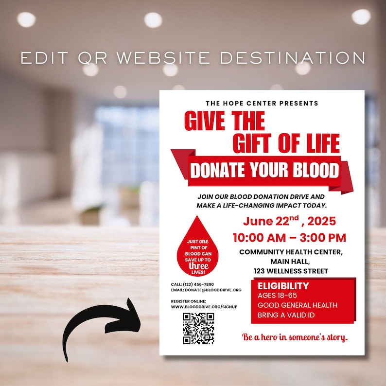 Editable Blood Donation Flyer Template | Charity Event Poster | Canva ...