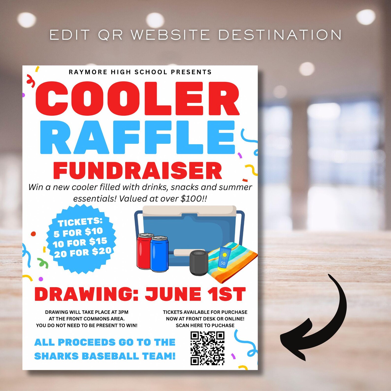 Cooler Raffle Fundraiser Flyer, Raffle Event, Summer Raffle Flyer ...