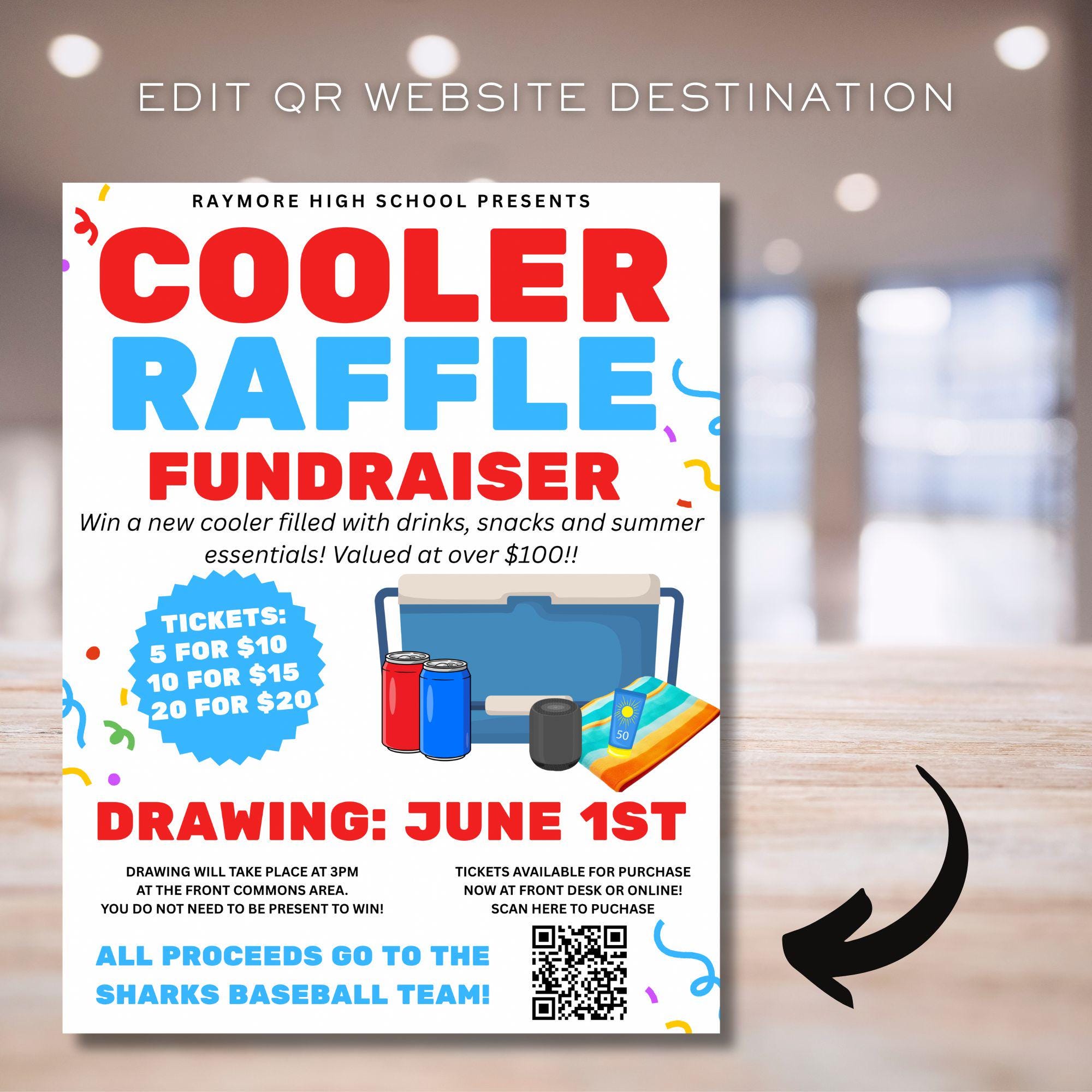 Cooler Raffle Fundraiser Flyer, Raffle Event, Summer Raffle Flyer ...
