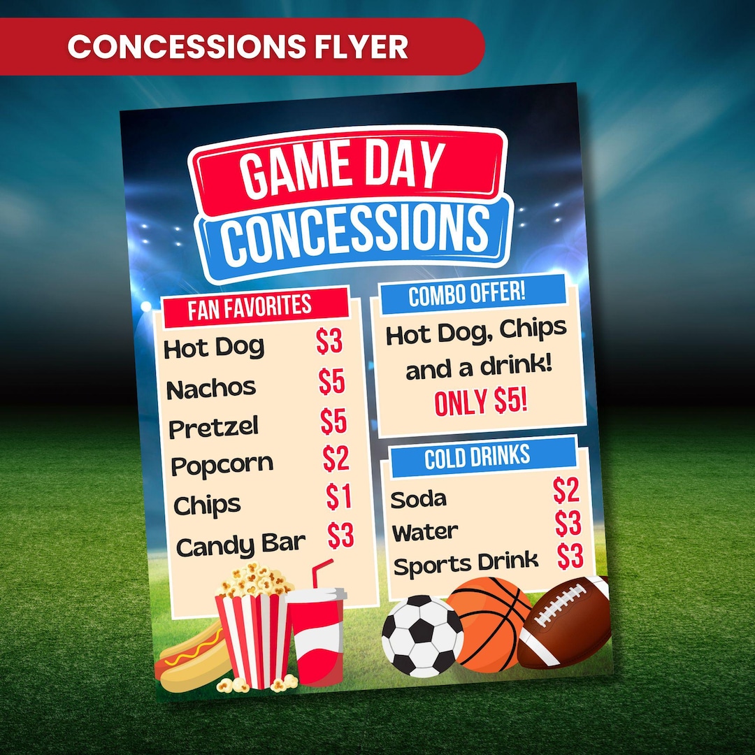 School Sports Concessions Flyer Menu, Editable Menu, Game Day Menu ...