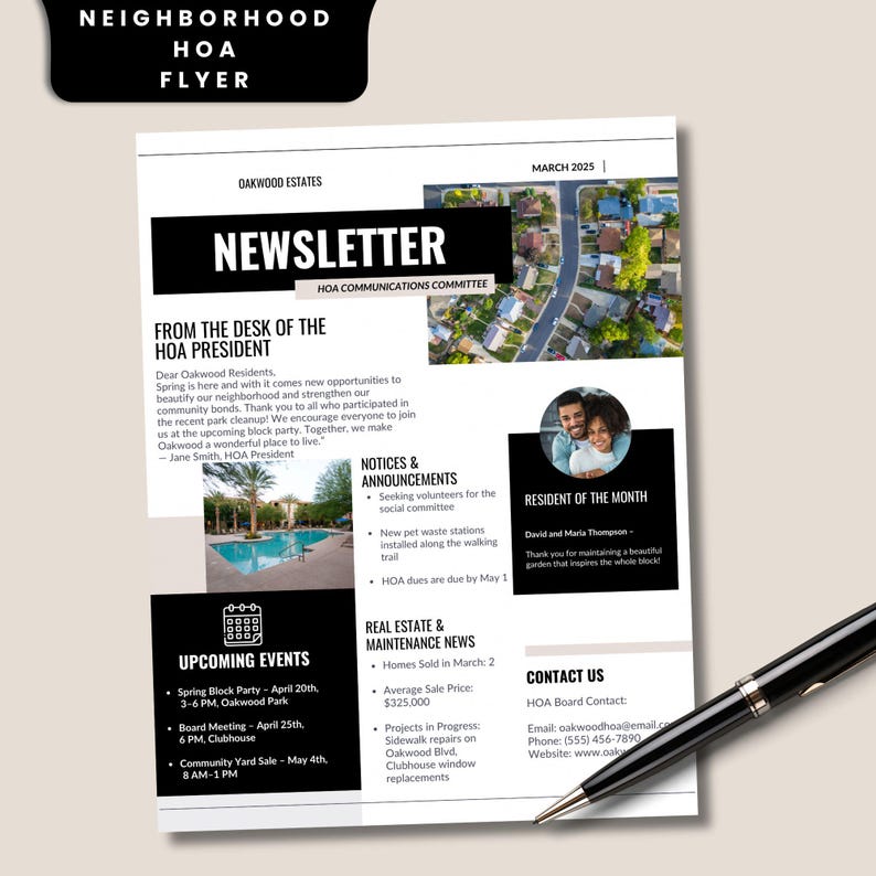 Editable HAO Newsletter Template, HOA Flyer, HOA Newsletter, Canva ...