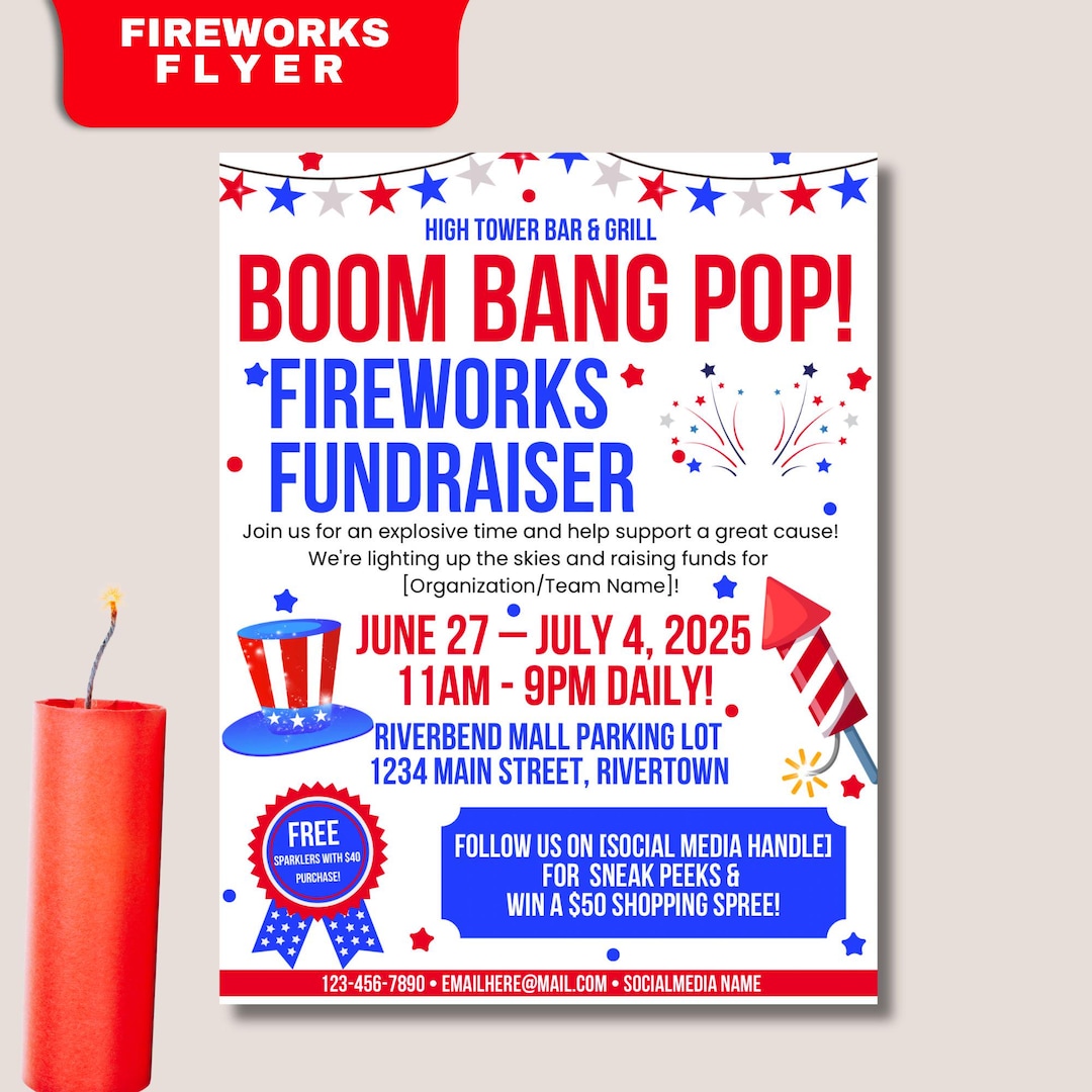 Fireworks Fundraiser Flyer Template | 4th of July Sale Stand Poster ...