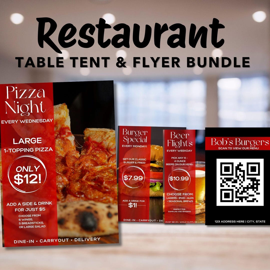 Restaurant Menu Bundle Template, Menu Table Tent, Restaurant Tent Menu ...
