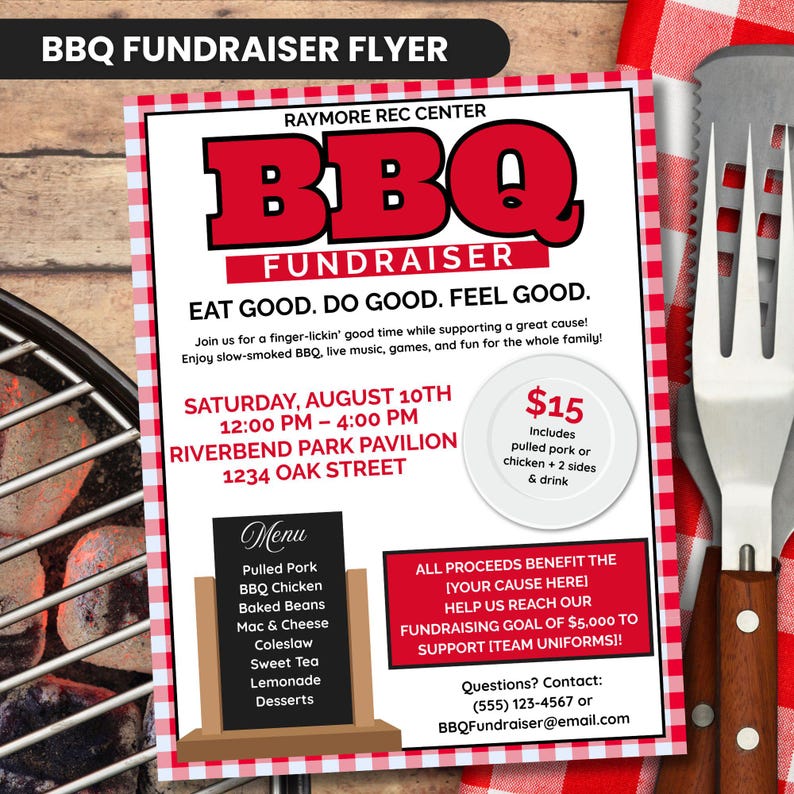 Barbecue Fundraiser Flyer, BBQ Event Flyer, BBQ Theme Flyer, Fundraising Flyer, Fundraiser ...