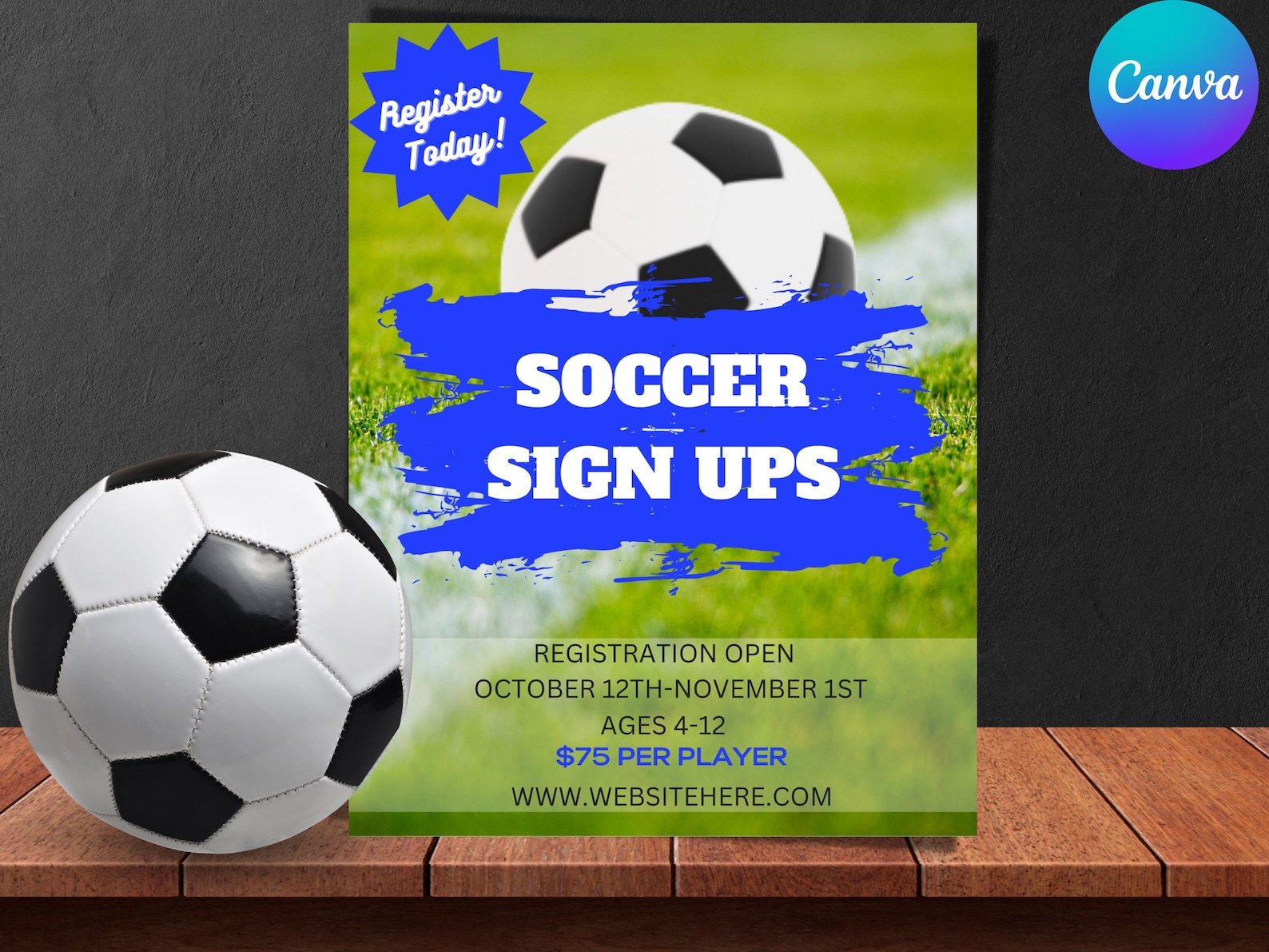 Editable Flyer, Soccer Flyer, Soccer Sign up Flyer, Canva Flyer, Flyer ...