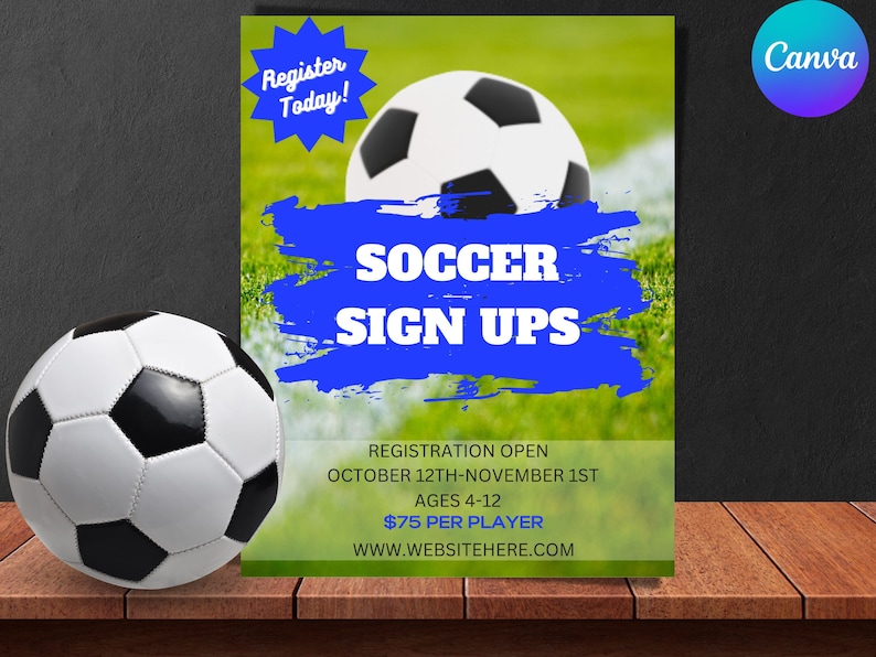 Editable Flyer, Soccer Flyer, Soccer Sign up Flyer, Canva Flyer, Flyer ...