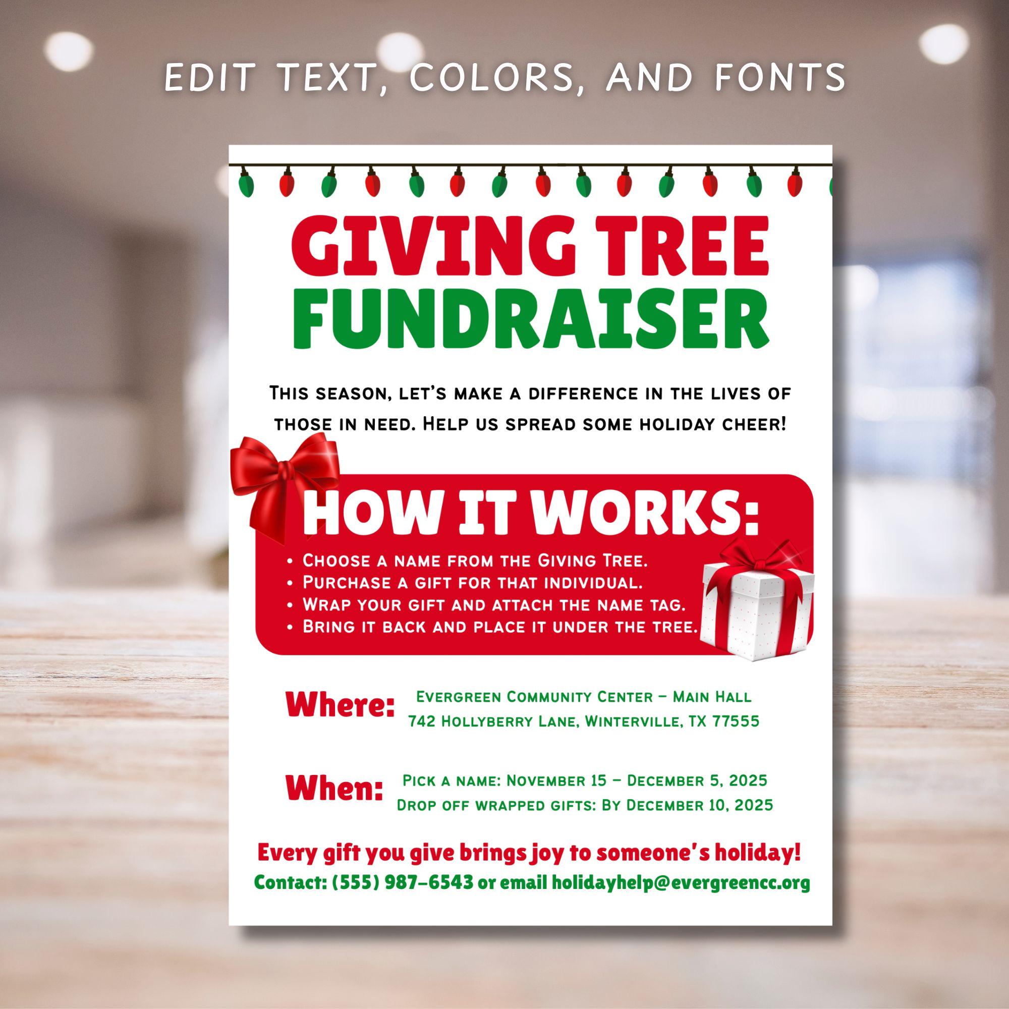 Giving Tree Holiday Flyer, Giving Tree Fundraiser, Holiday Flyer, Gift ...