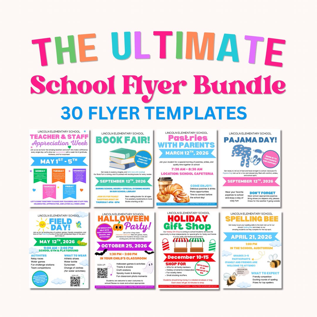Ultimate School Flyer Bundle Canva Editable | PTO PTA Flyers Template ...