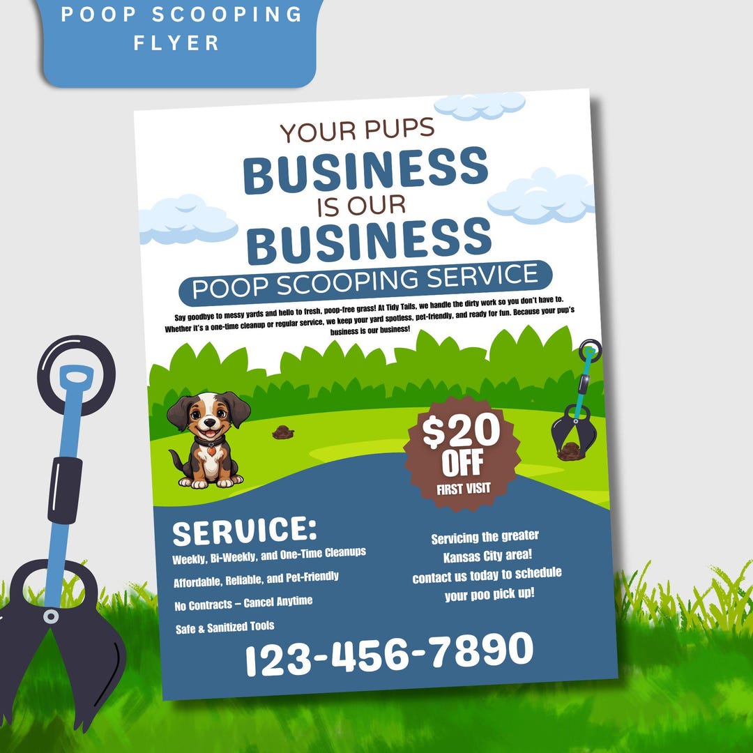 Poop Scooping Service Flyer, Poop Scooper Flyer, Poo Clean up Flyer ...